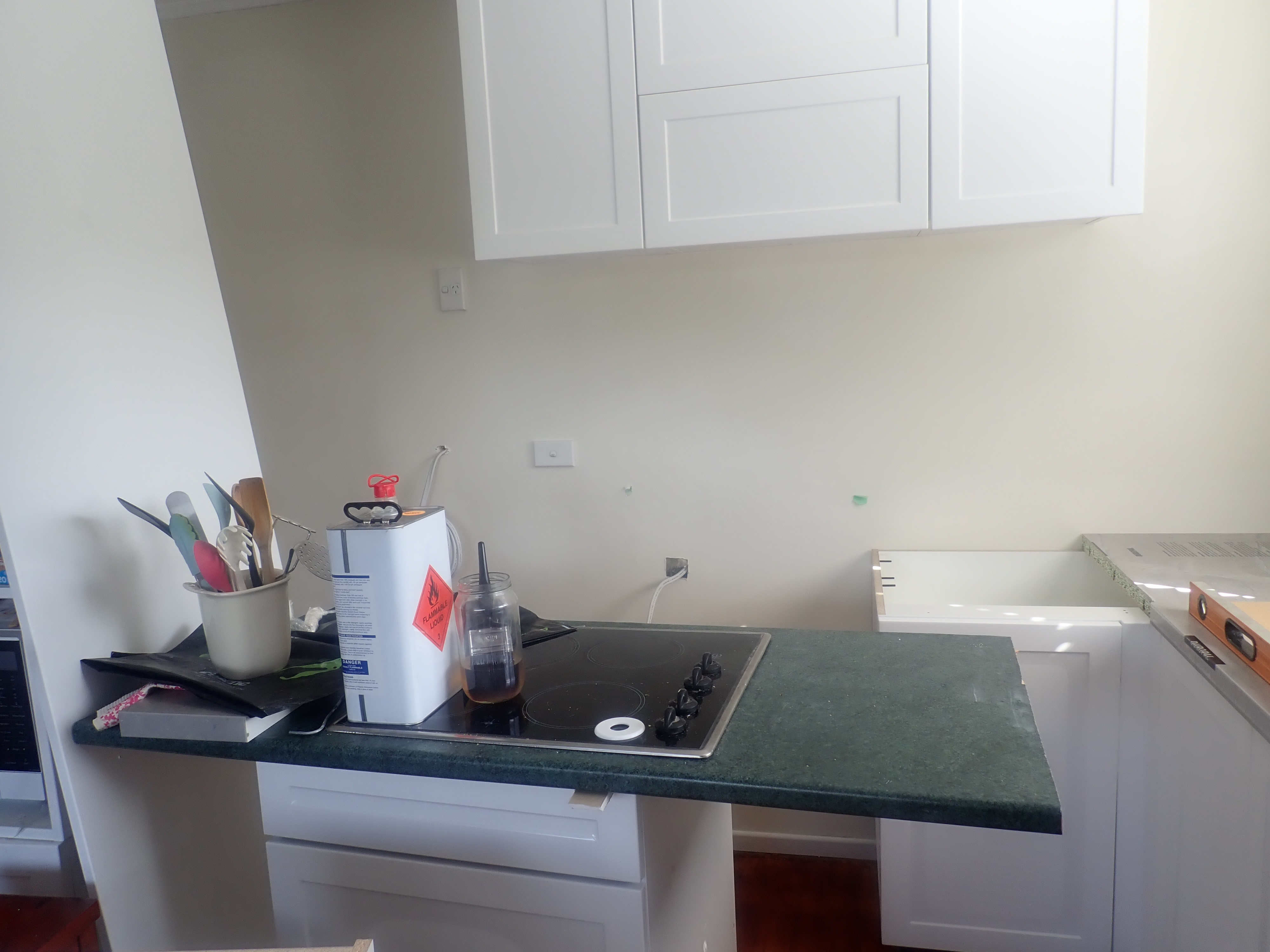 Cutting of new bench top for sink and stove top and connection of ...